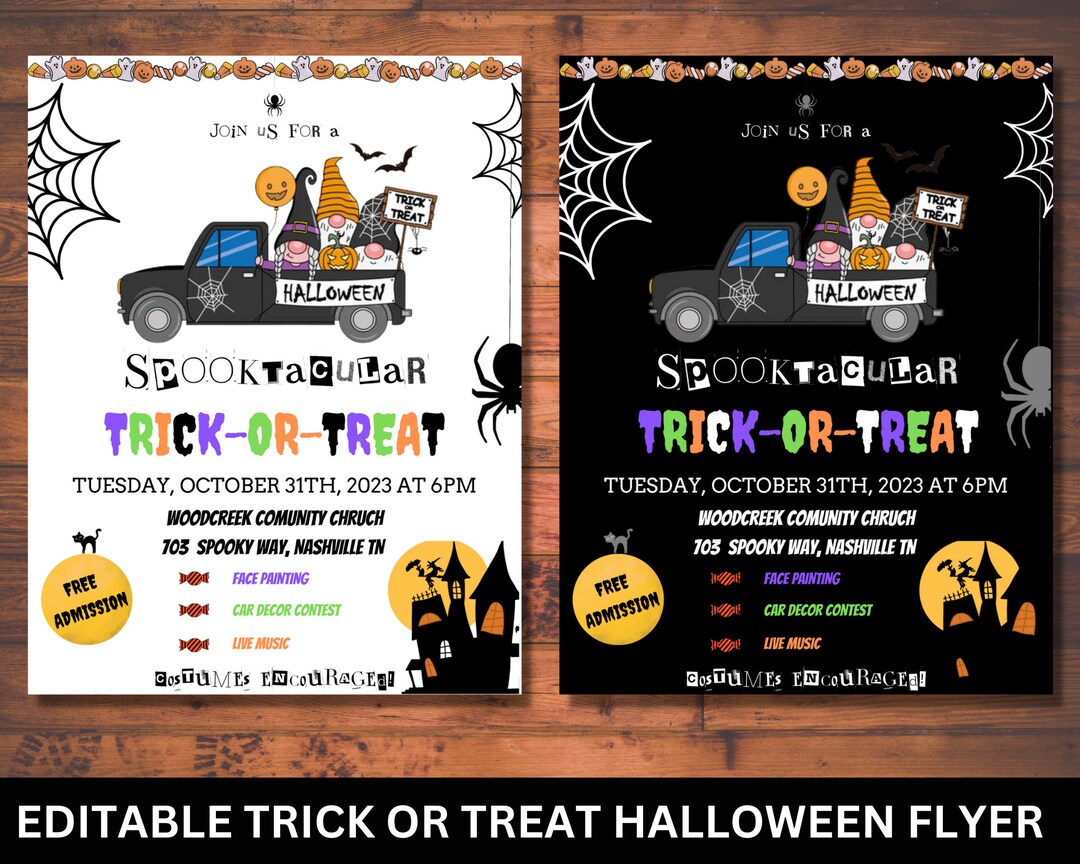 Editable Trick or Treat Halloween Flyer 8.5"x11", Trunk-or-treat Flyer ...