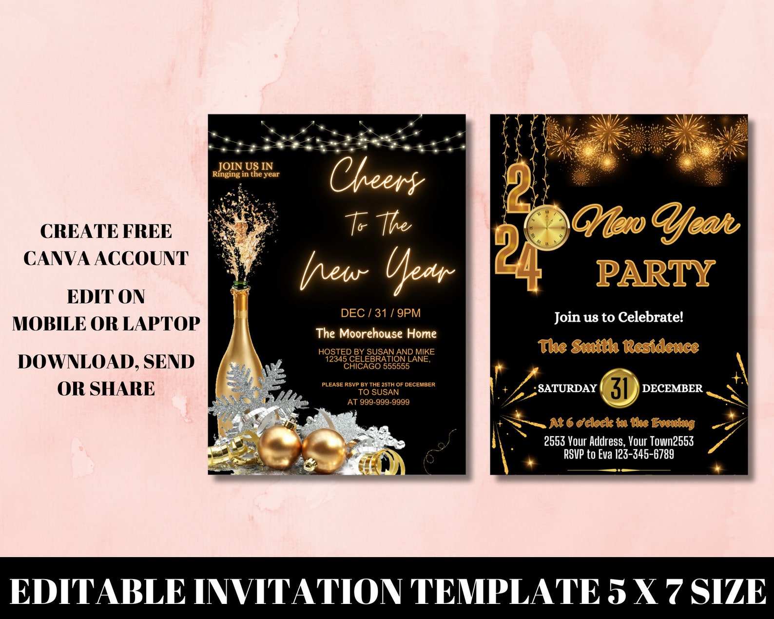 EDITABLE New Years Party Invitation, Cheers to the New Year, Printable ...