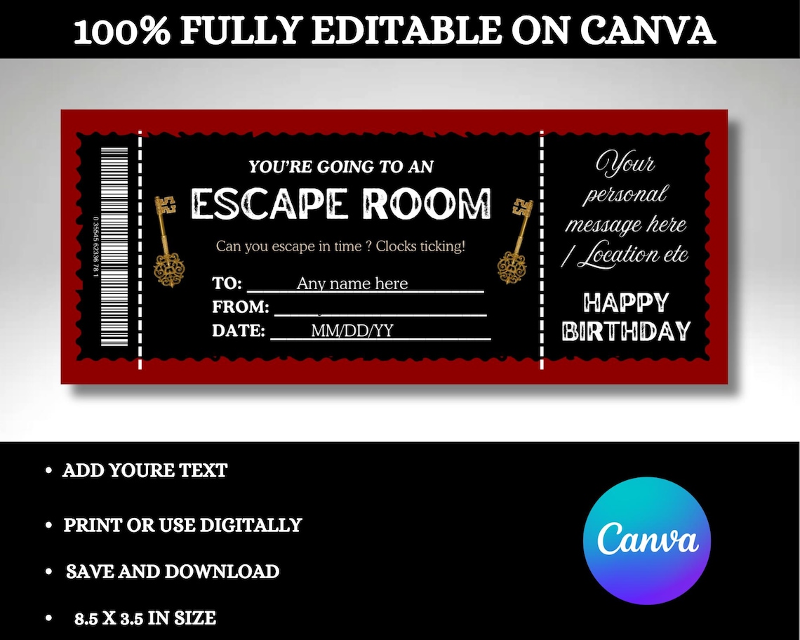 Editable Escape Room Last Minute Printable Gift Voucher for Instant ...