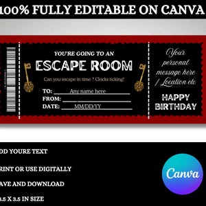 Editable Escape Room Last Minute Printable Gift Voucher for Instant ...