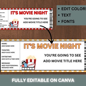 Printable MOVIE Gift Tickets. Cinema Themed Gift Reveal Ticket. Movie ...