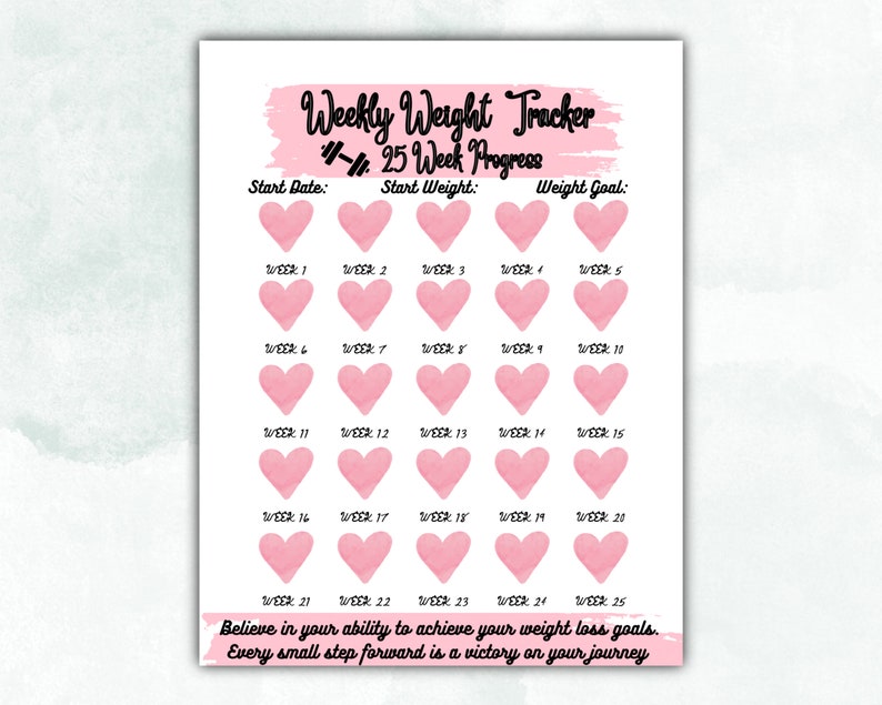 Digital Weight Loss Tracker Printable Weekly Weigh in 25 Weeks - Etsy