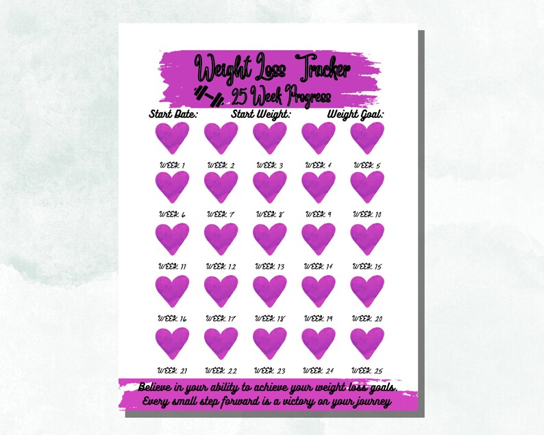 Digital Weight Loss Tracker Printable Weekly Weigh in 25 Weeks - Etsy