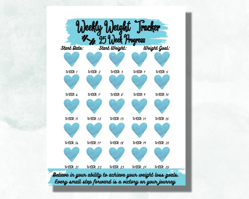 Digital Weight Loss Tracker Printable Weekly Weigh in 25 Weeks - Etsy