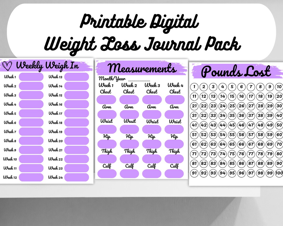 Digital Printable Weight Loss Tracker Journal Weight Loss Chart Weekly ...