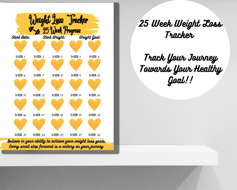 Digital Weight Loss Tracker Printable Weekly Weigh in 25 Weeks - Etsy