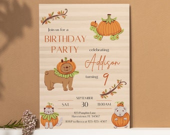 Fall Kid's Birthday Party Invitation, Editable Invitation Template, Kid ...