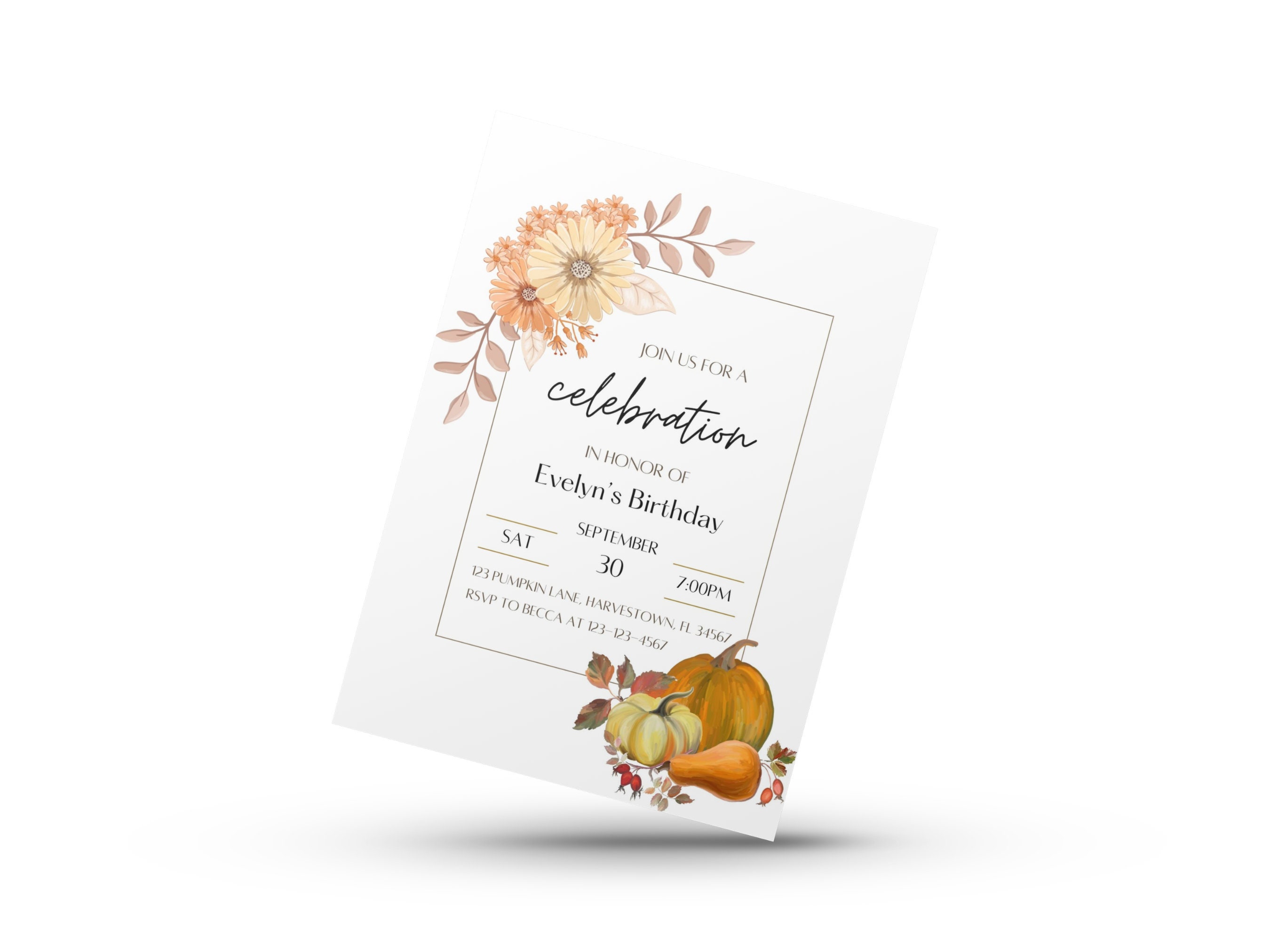 Editable Fall Birthday Invitation Template, Minimalist Fall Invitation ...