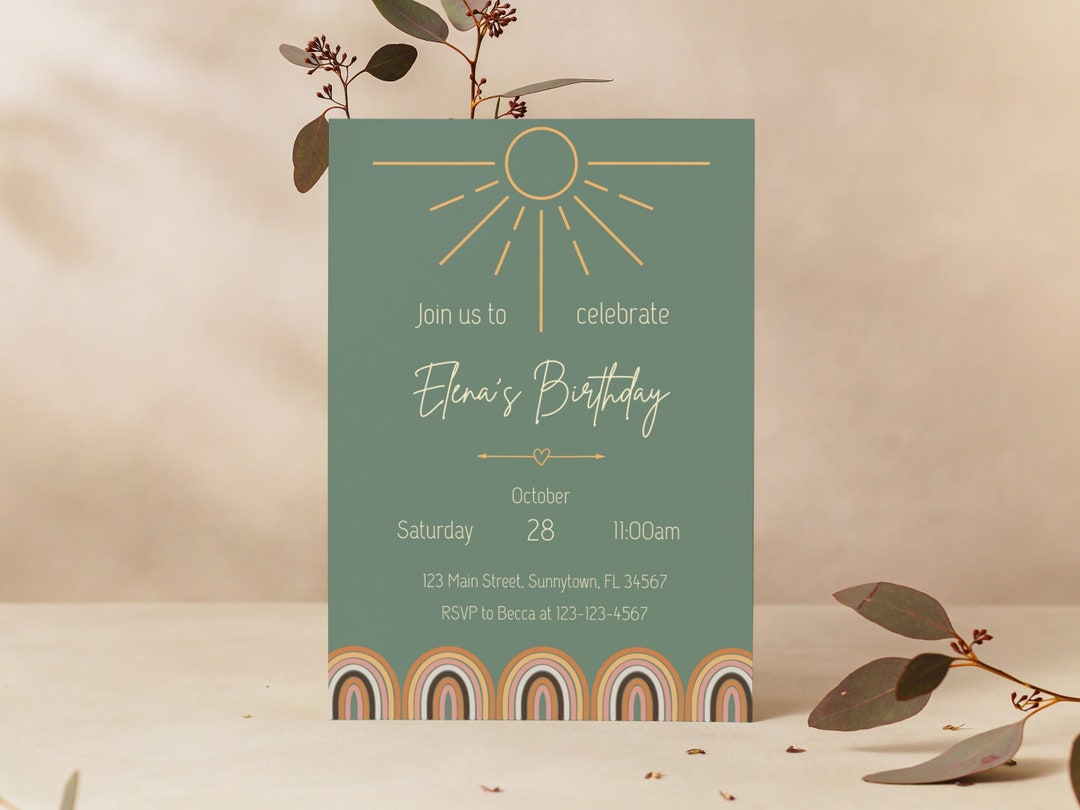 Editable Boho Birthday Invitation Template, Boho Sun Birthday ...