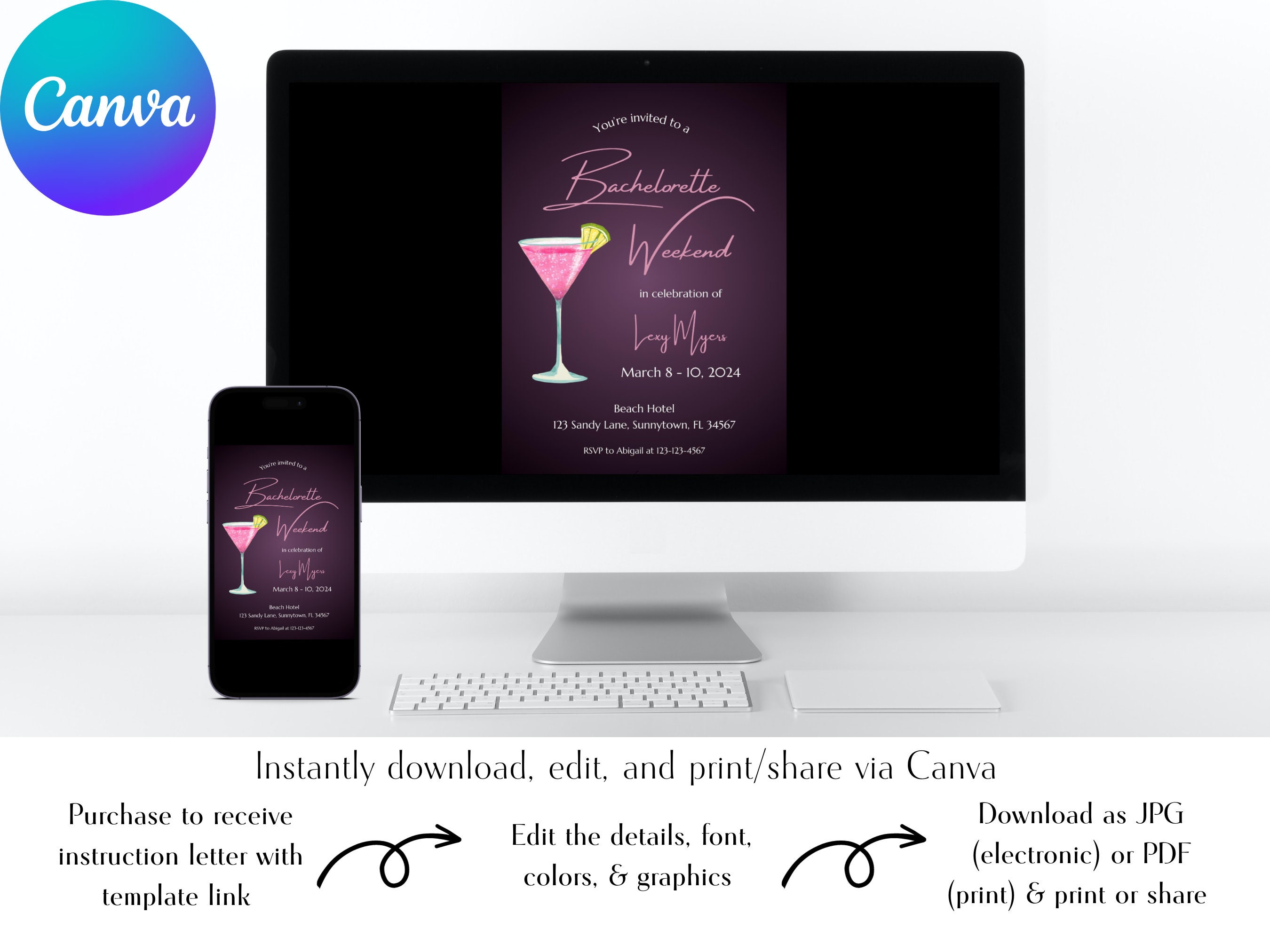 Editable Bachelorette Party Invitation Template, Girls Weekend ...