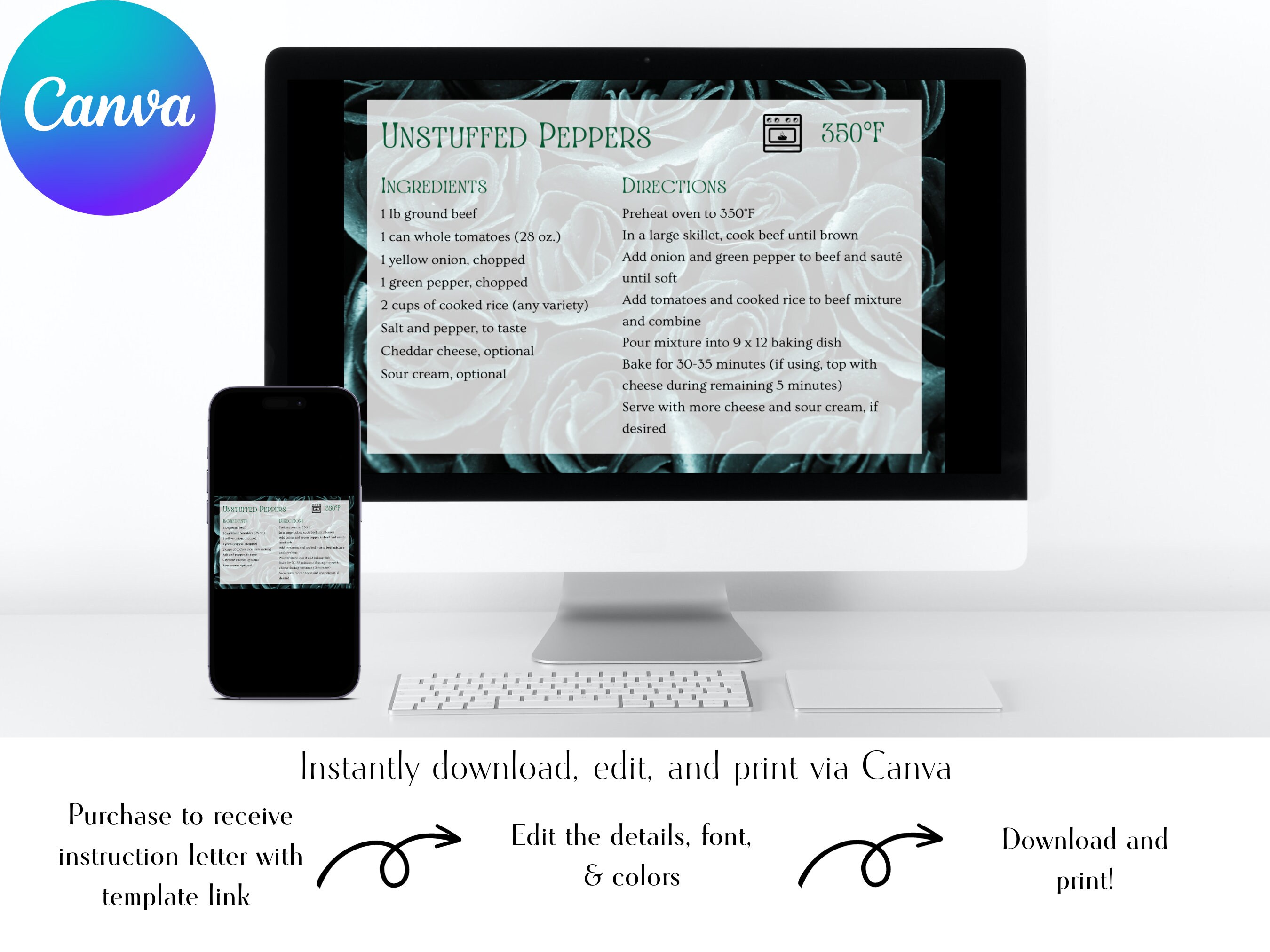 Editable Recipe Card Template, Gothic Recipe Card, Digital Recipe Card ...