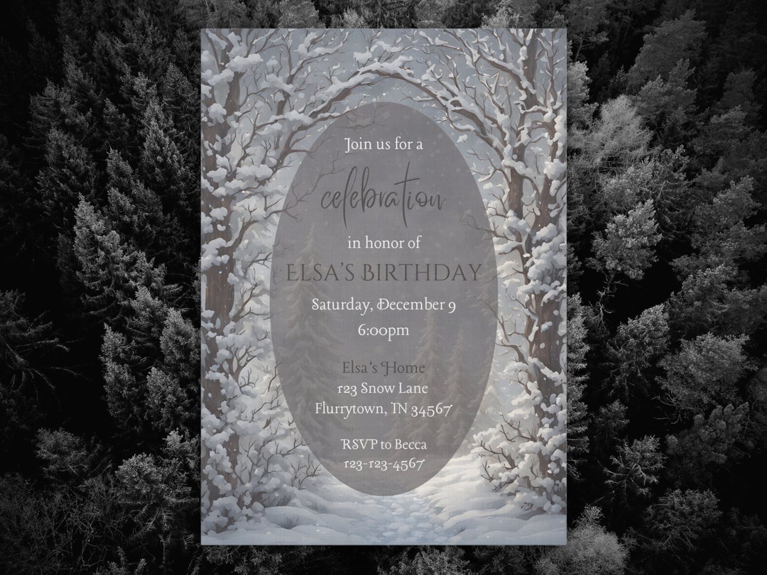 Editable Winter Birthday Invitation Template: Snowy Forest (digital ...
