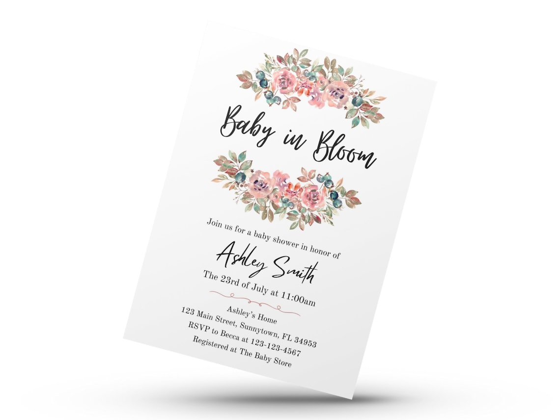 Editable Spring Baby Shower Invitation Template, Pink Floral Baby ...