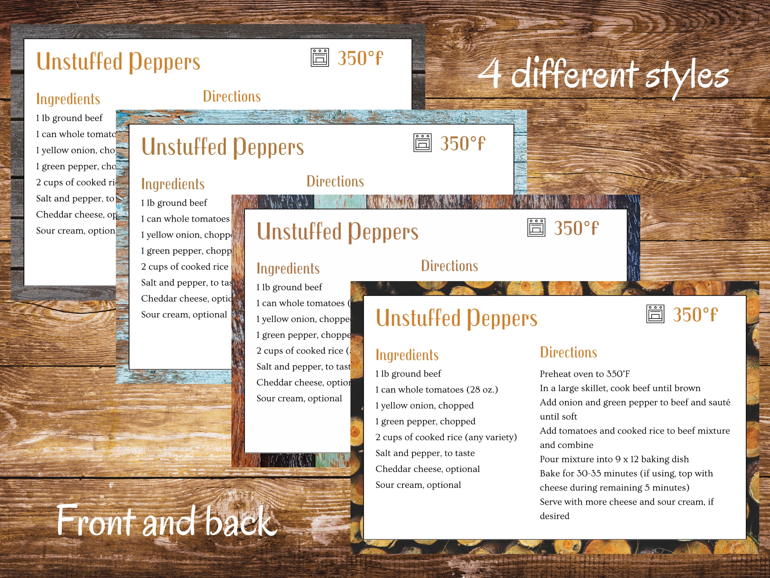 Editable Recipe Card Template, Rustic Recipe Card, Digital Recipe Card ...
