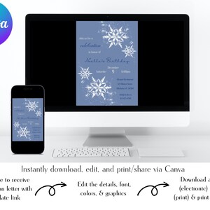 Editable Winter Birthday Invitation Template, Snowflakes Invitation - Etsy