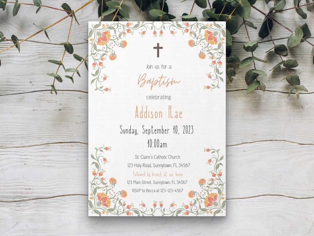 Editable Fall Baptism Invitation Template, Floral Baptism Invitation - Etsy