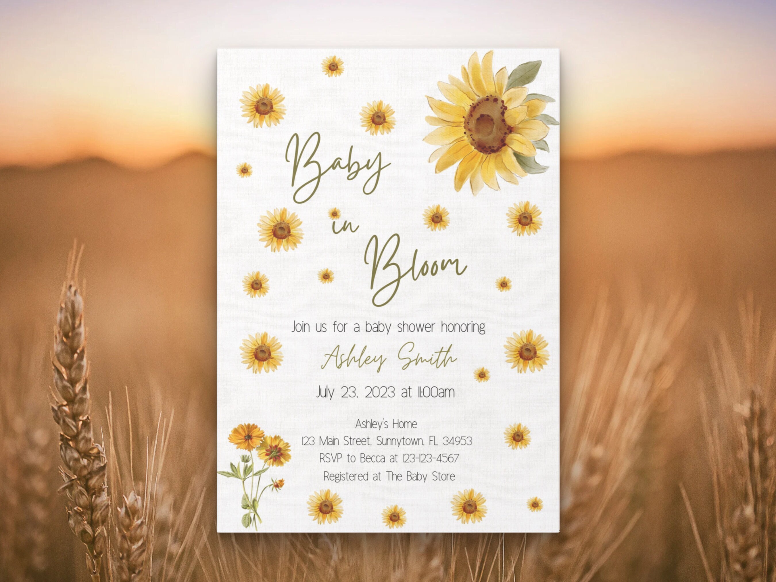 Editable Spring Baby Shower Invitation Template, Sunflower Baby Shower ...