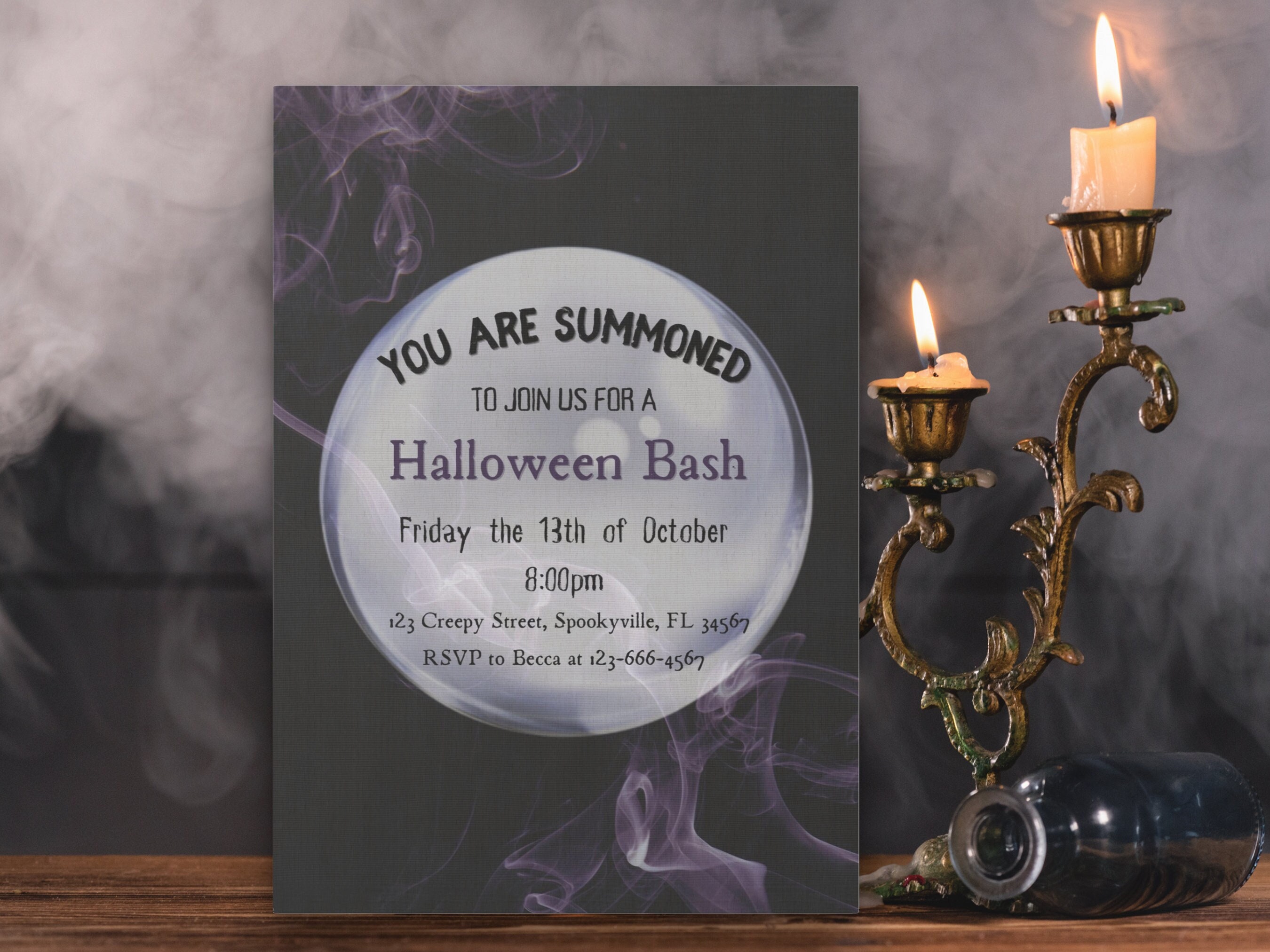 Editable Halloween Party Invitation Template: Crystal Ball, Spooky ...