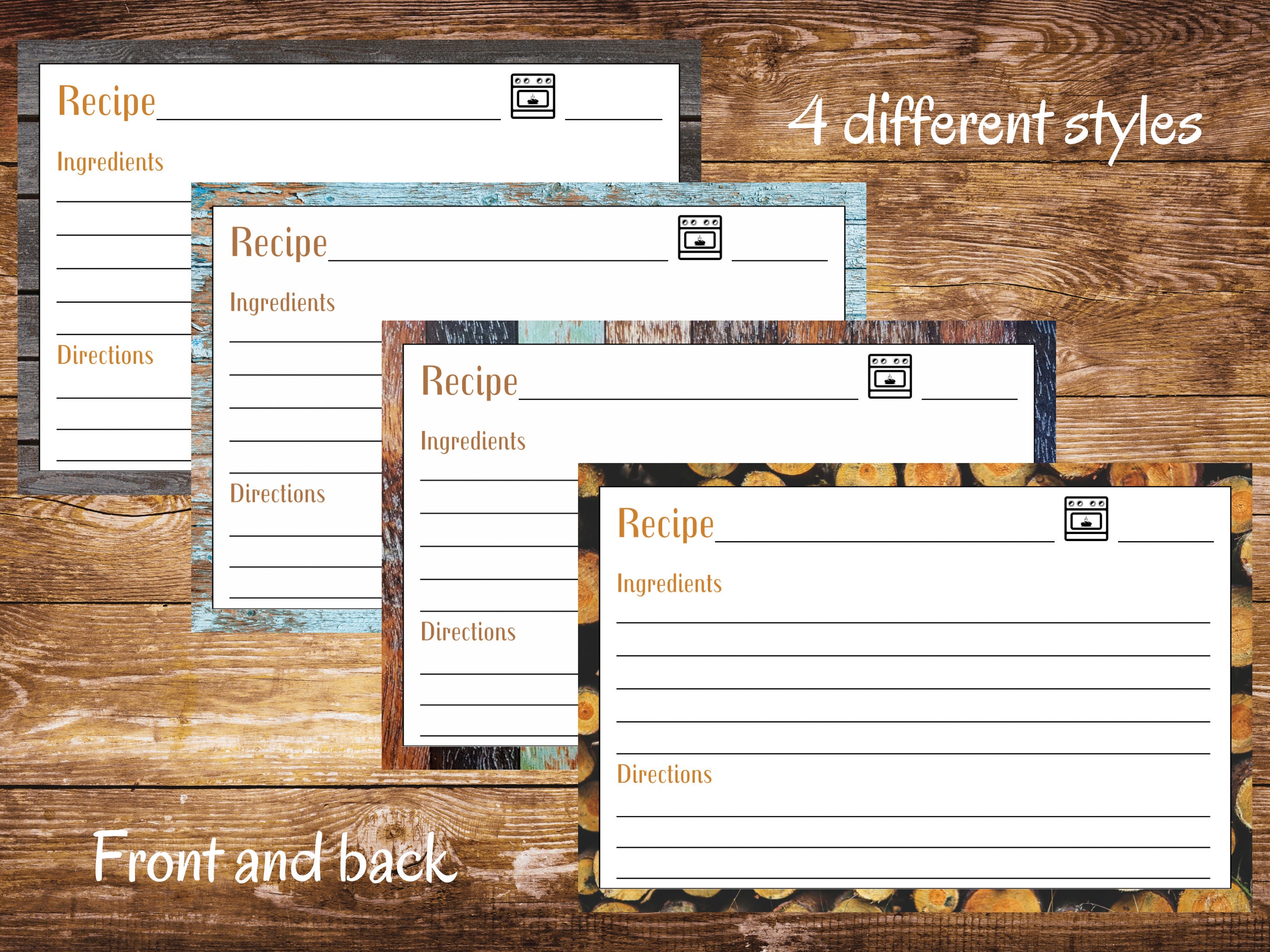 Blank Printable Recipe Card, Rustic Recipe Card, Digital Recipe Card ...