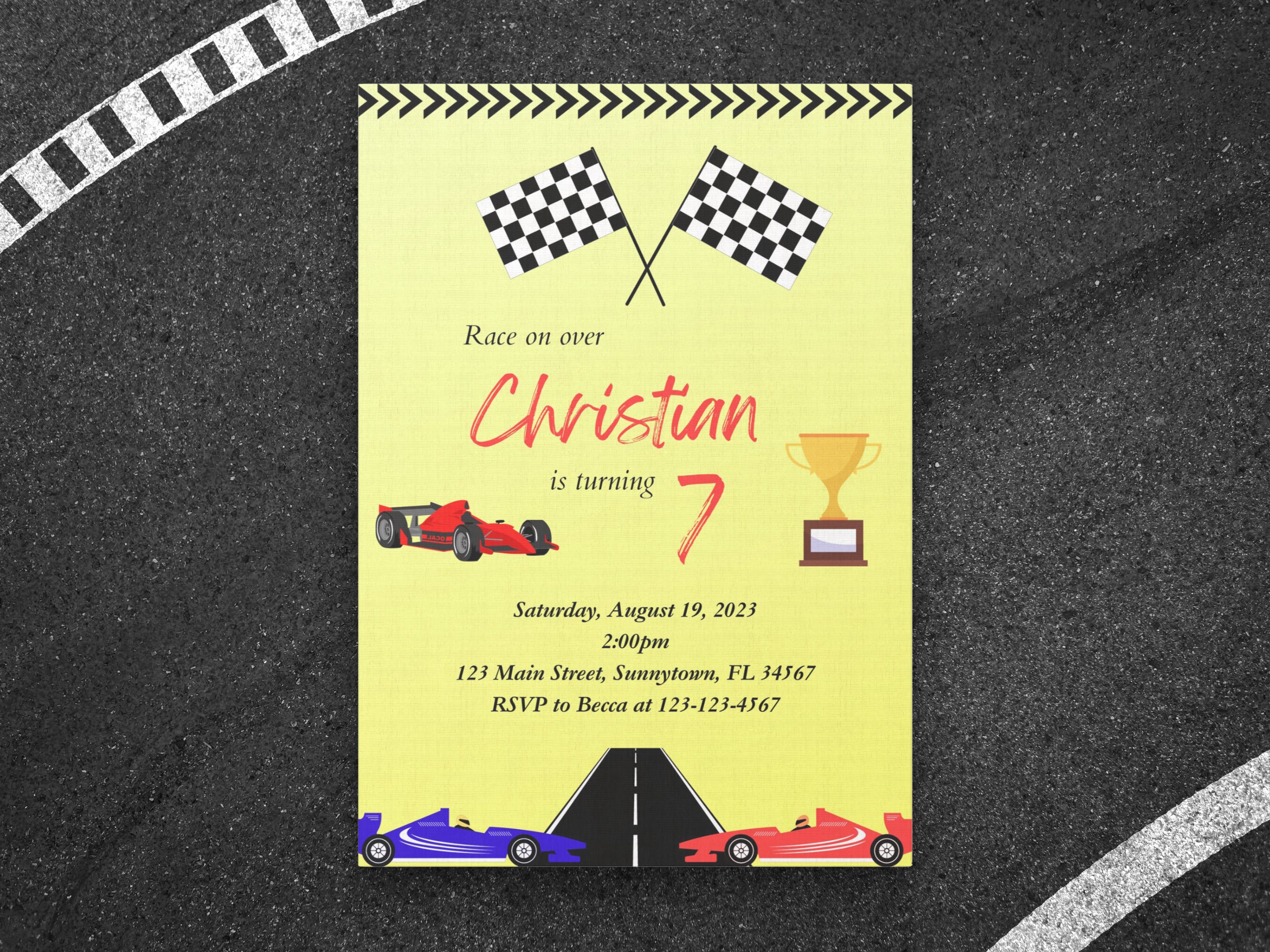 Modèle modifiable d'invitation d'anniversaire de voiture de course ...