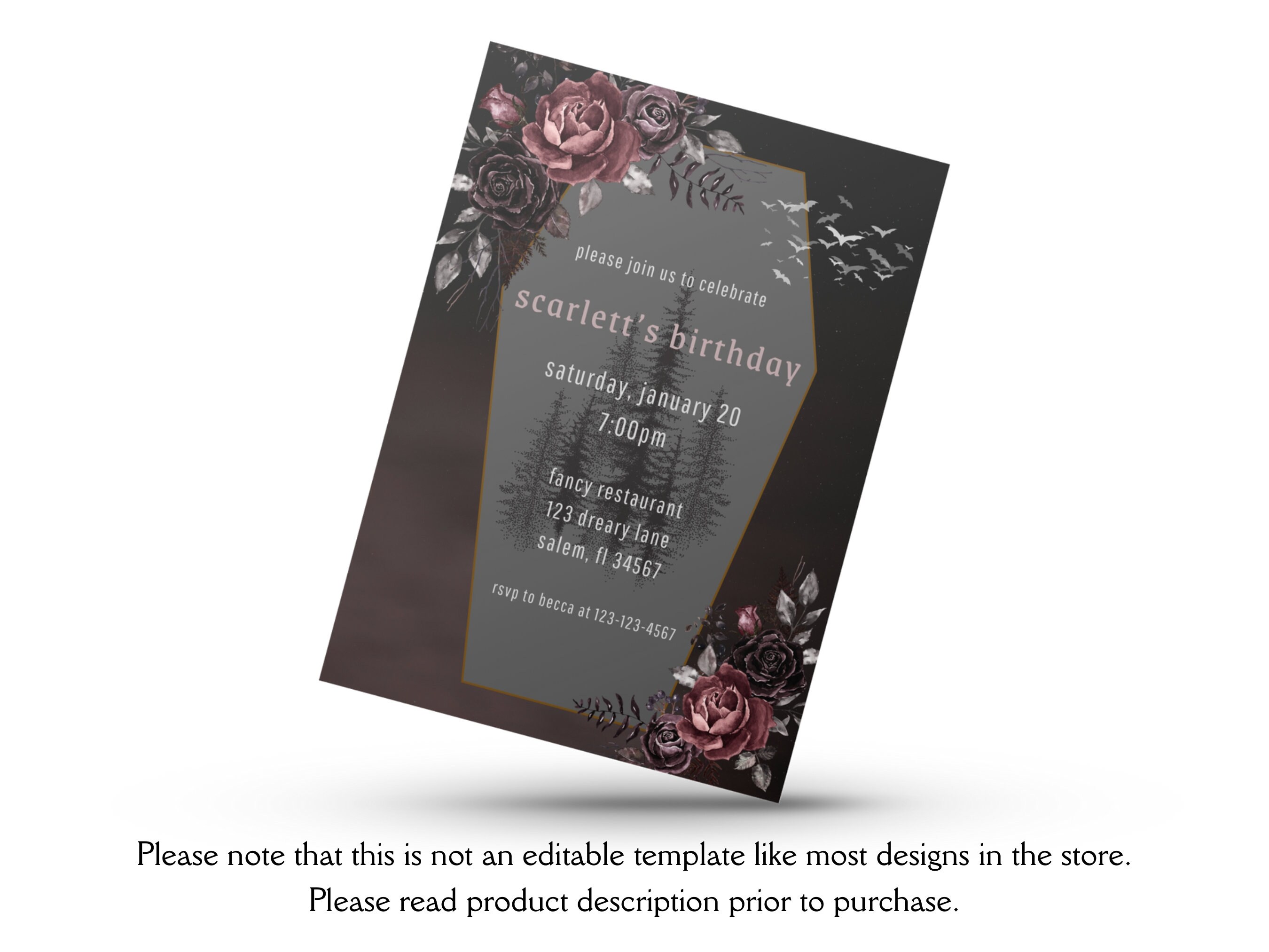 Digital Gothic Birthday Invitation, Halloween Invitation, Coffin ...