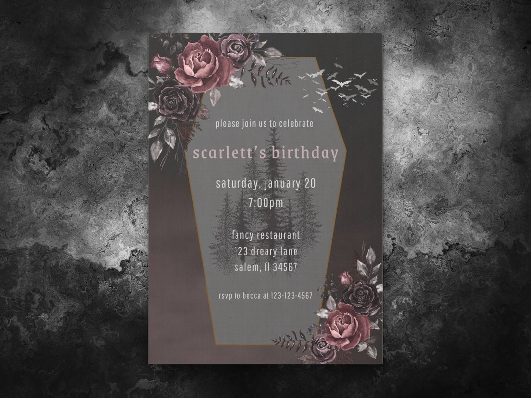 Digital Gothic Birthday Invitation, Halloween Invitation, Coffin ...
