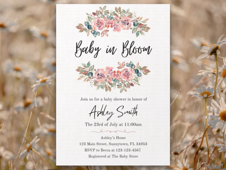 Editable Spring Baby Shower Invitation Template, Pink Floral Baby ...