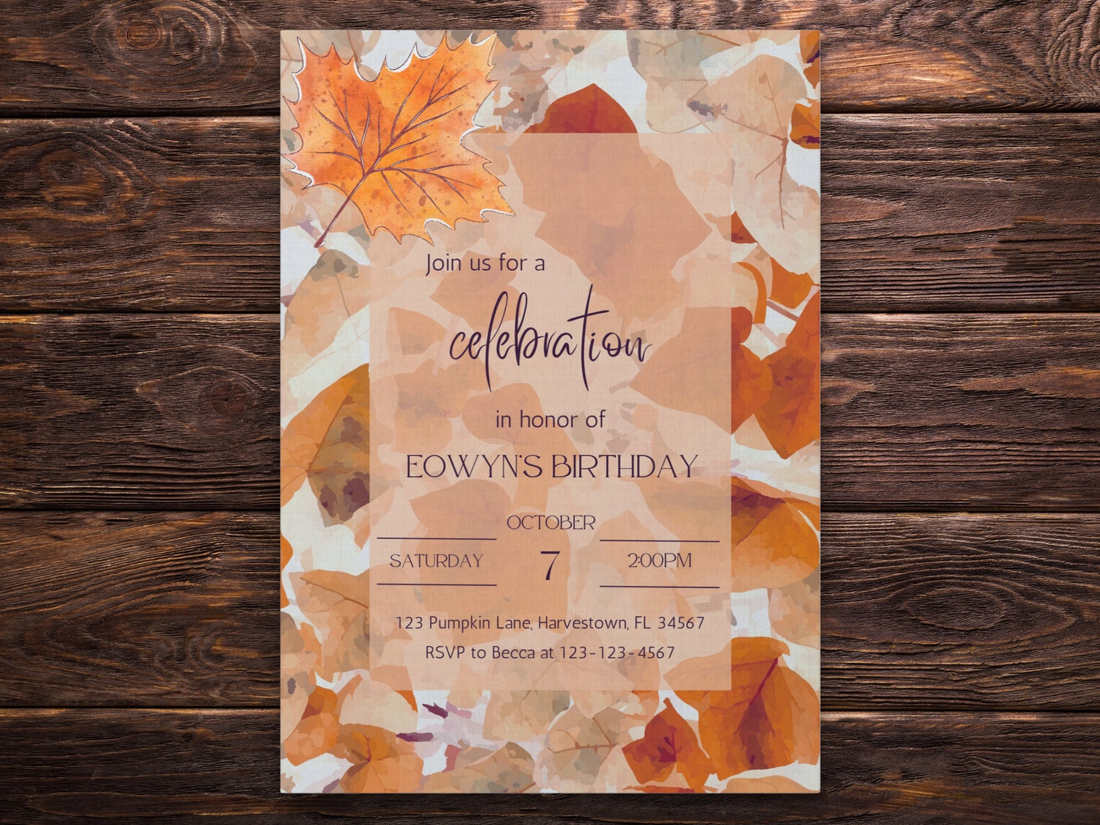 Editable Fall Birthday Invitation Template: Autumn Leaves Party Invite ...