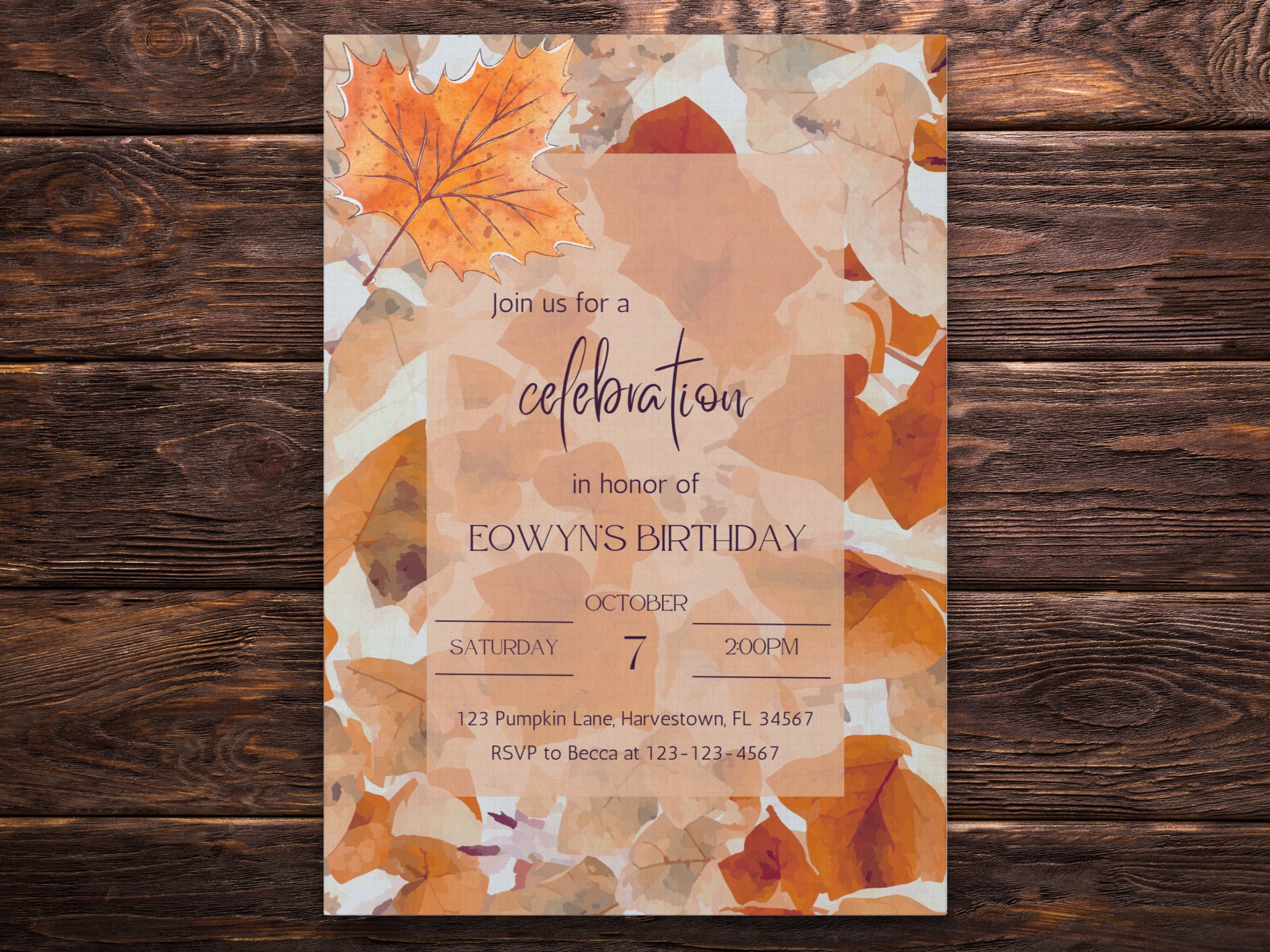 Editable Fall Birthday Invitation Template: Autumn Leaves Party Invite ...