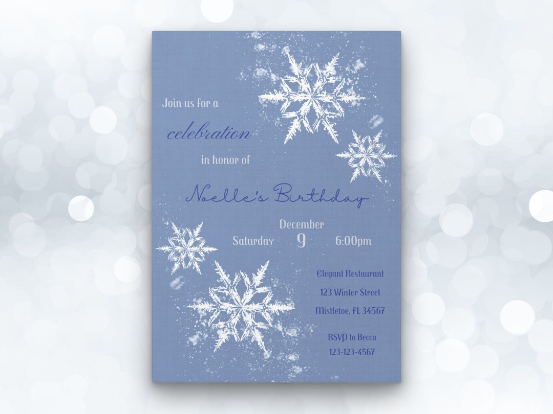 Editable Winter Birthday Invitation Template, Snowflakes Invitation - Etsy