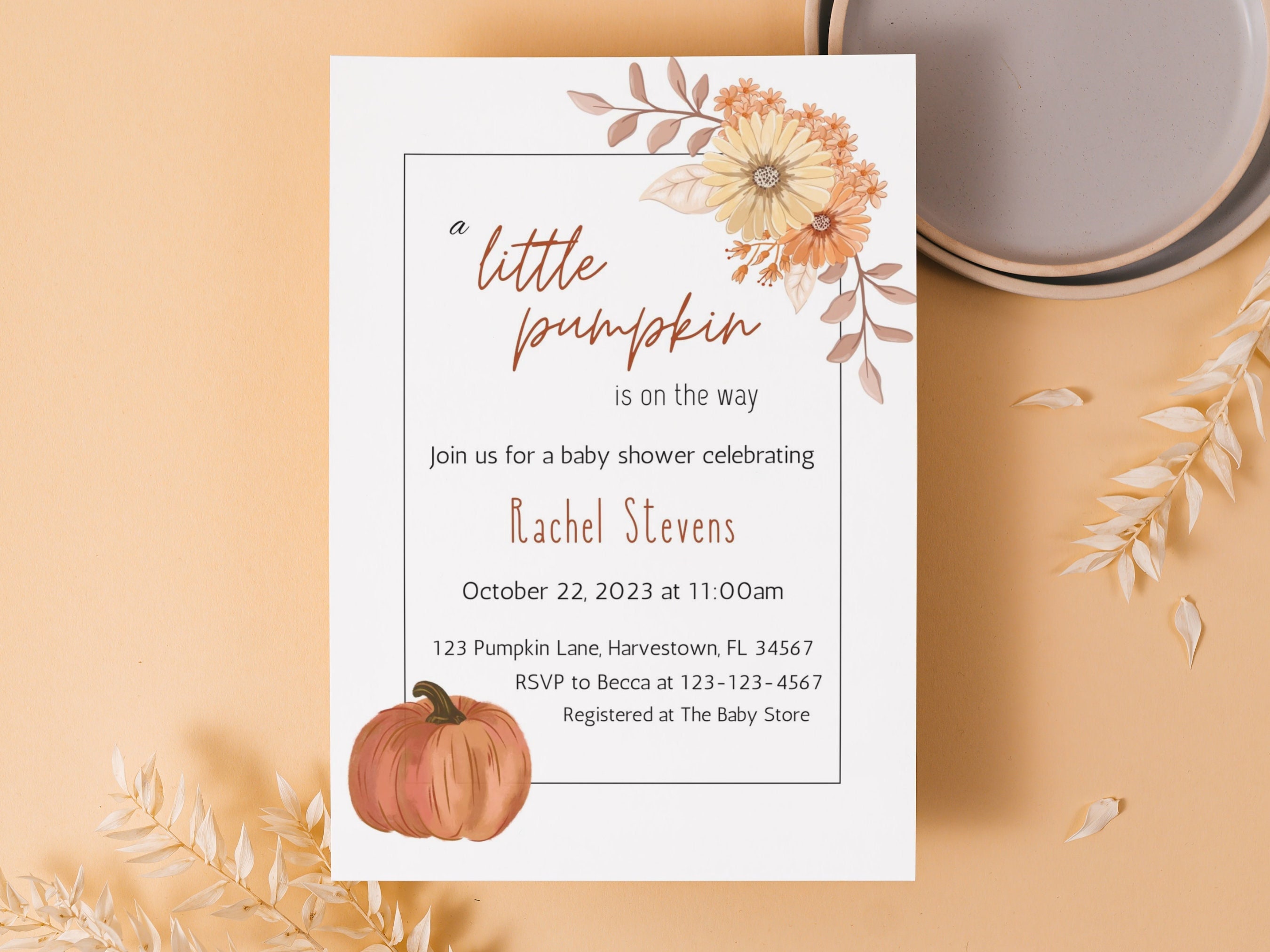 Editable Fall Baby Shower Invitation Template, A Little Pumpkin is on ...