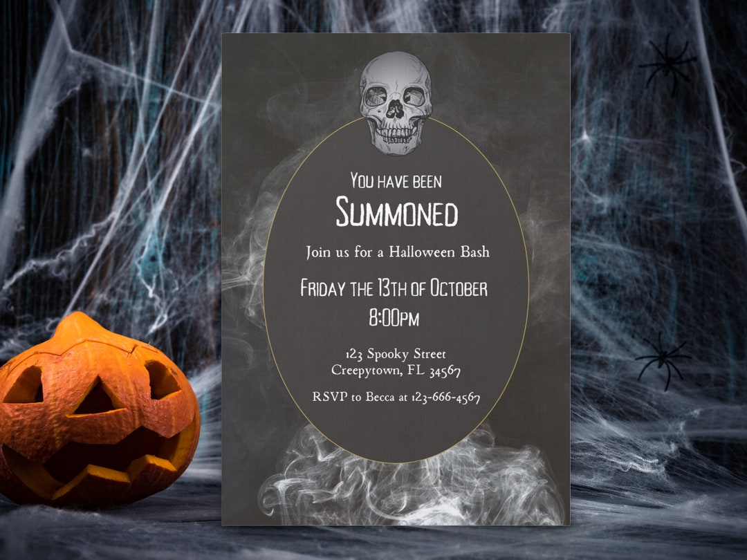 Editable Skull Halloween Invitation Template: Spooky Party Invite ...