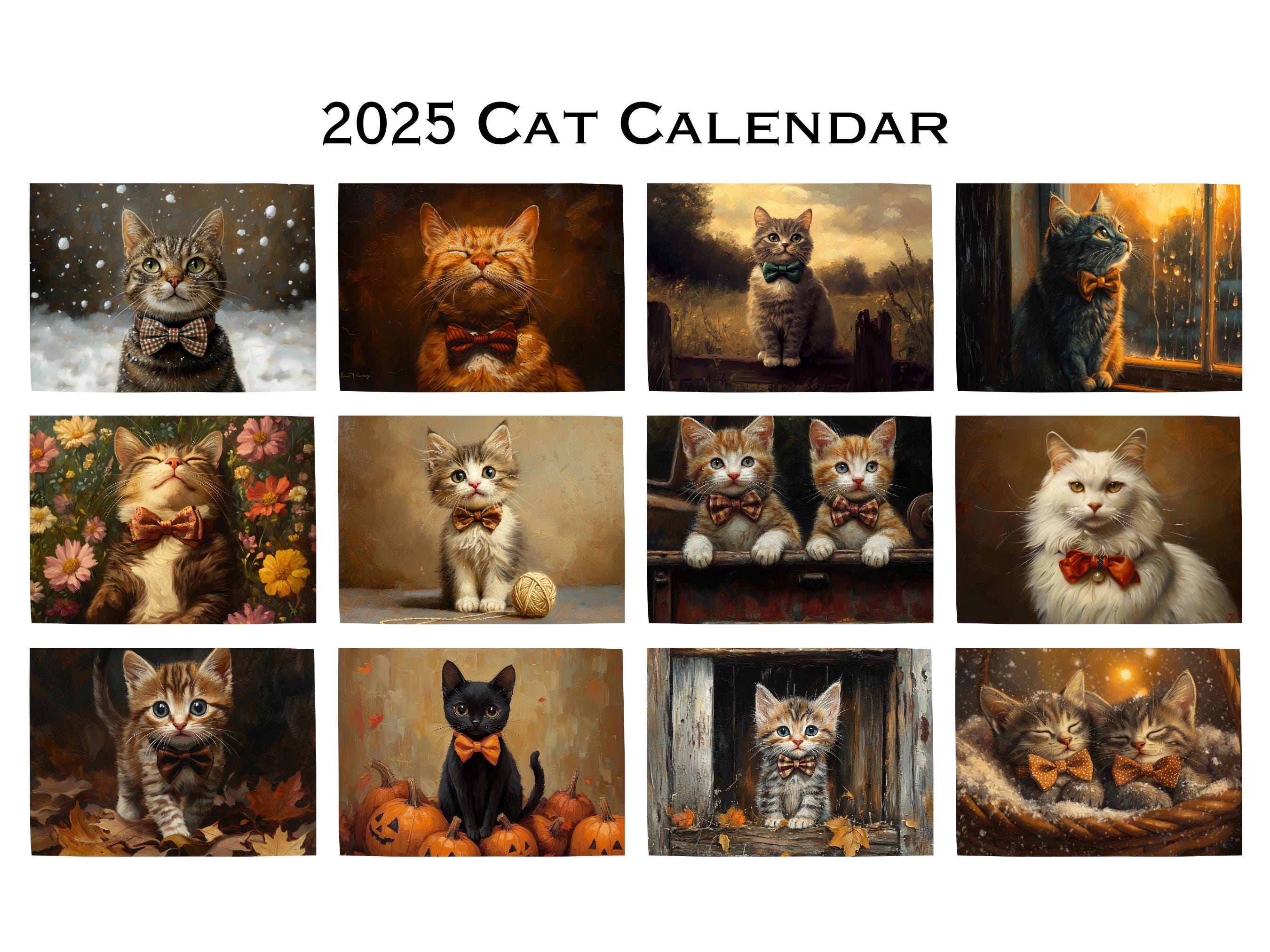 2025 Wall Calendar Cats With Bowties, Includes US Holidays and ...