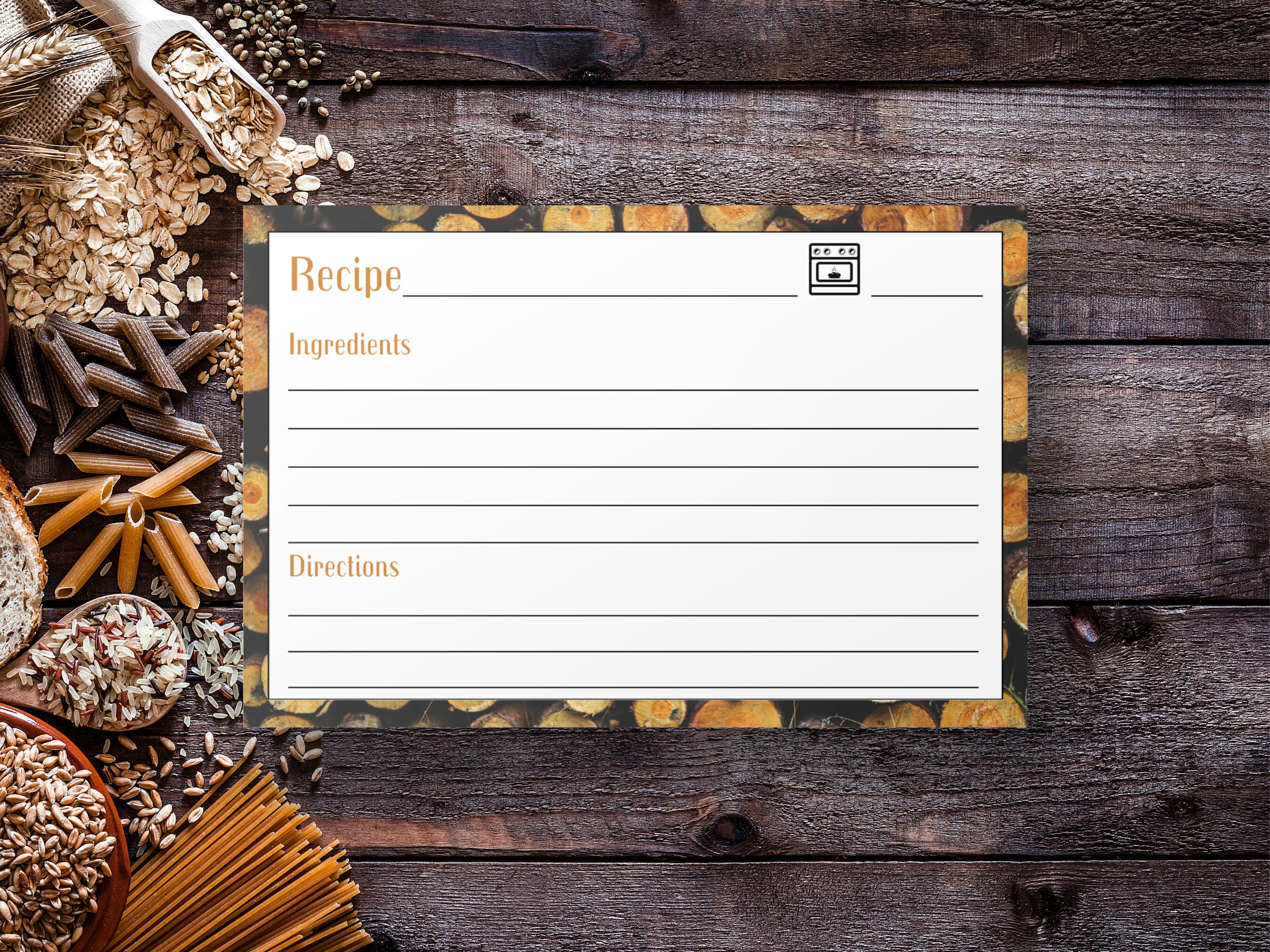 Blank Printable Recipe Card, Rustic Recipe Card, Digital Recipe Card ...