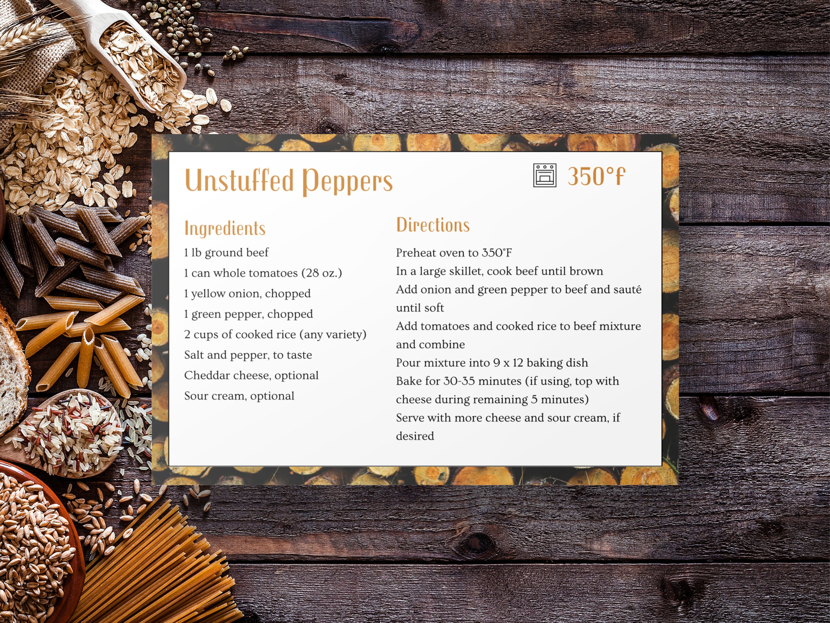 Editable Recipe Card Template, Rustic Recipe Card, Digital Recipe Card ...