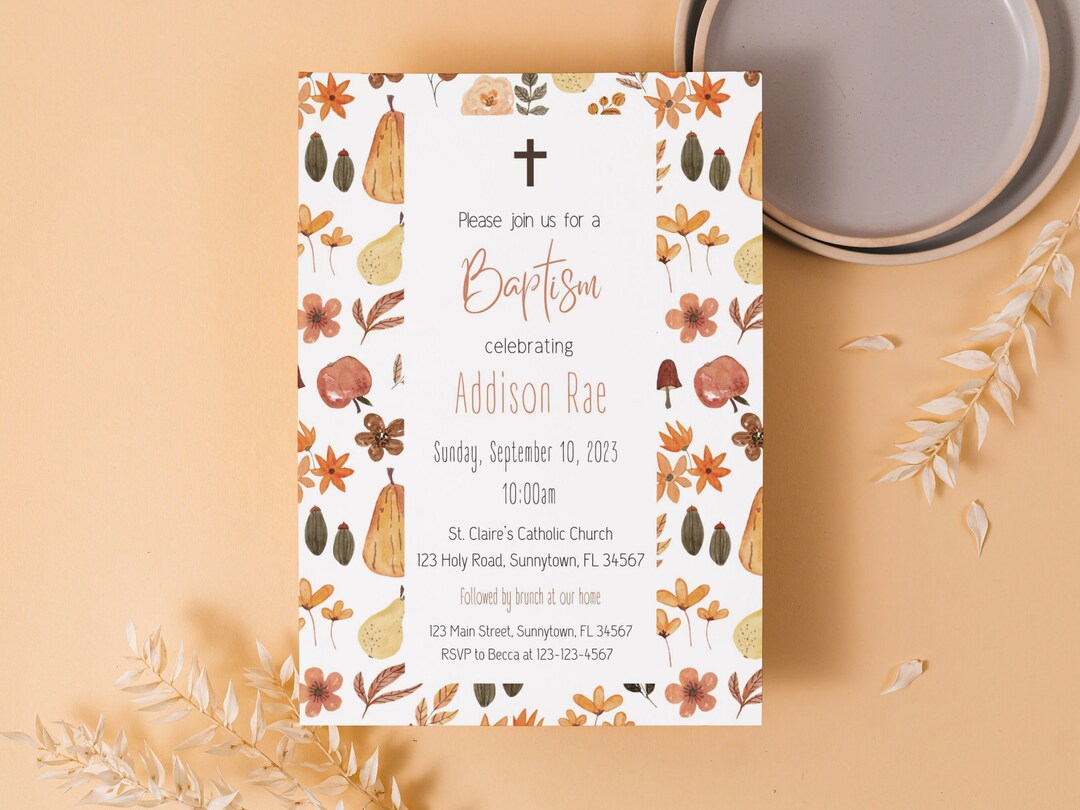 Editable Fall Baptism Invitation Template, Fall Harvest - Etsy