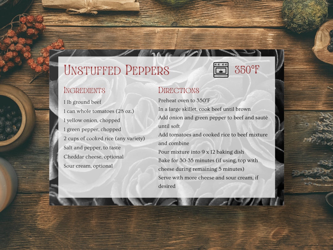 Editable Recipe Card Template, Gothic Recipe Card, Digital Recipe Card ...