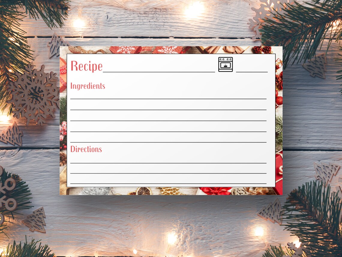 Christmas Recipe Card - Blank - Printable - Double Sided (digital ...