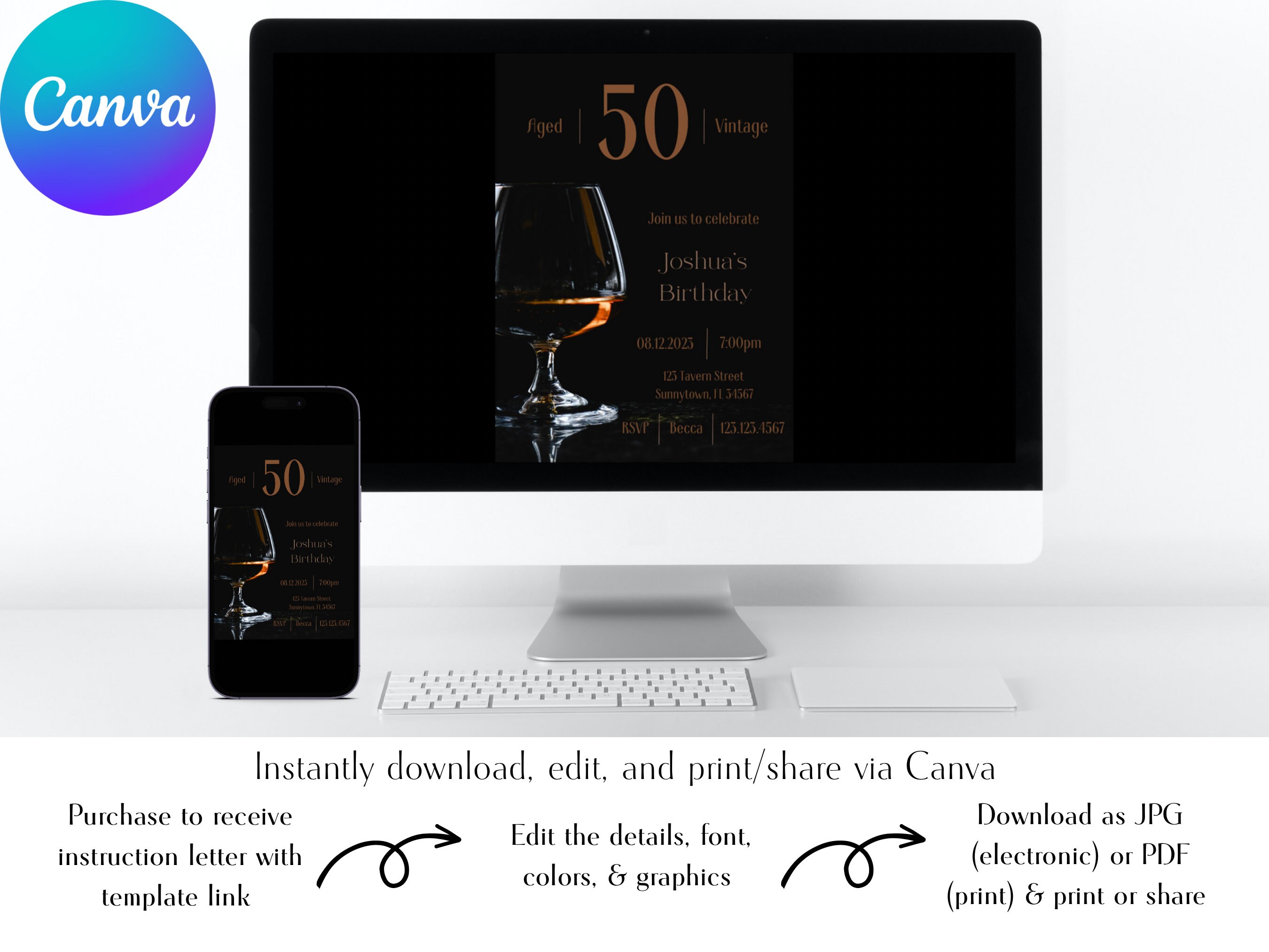 Editable Men's Birthday Invitation Template, Whiskey Birthday ...