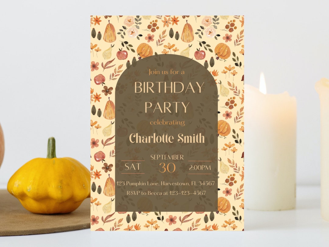 Editable Fall Birthday Invitation Template, Boho Fall, Pumpkin, Party ...