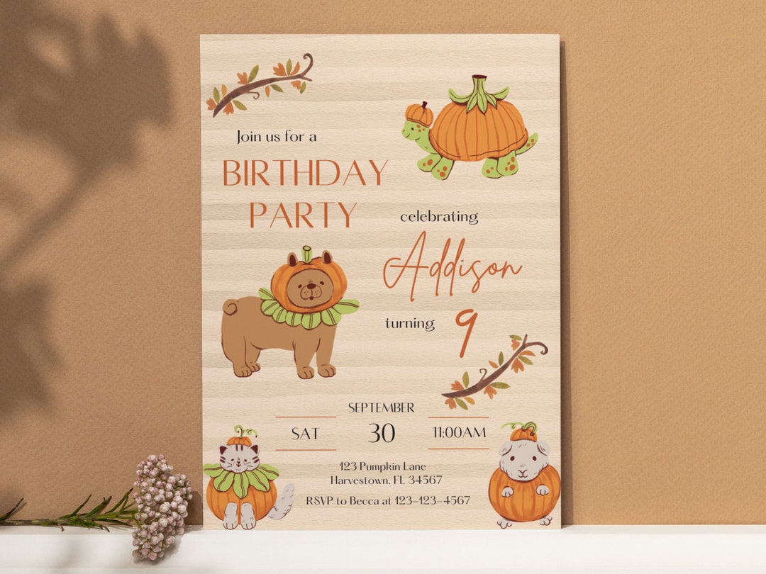 Editable Fall Birthday Invitation Template, Halloween Invitation ...