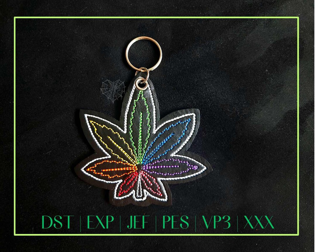 Rainbow Cannabis Eyelet Keychain Embroidery Design DIGITAL DOWNLOAD ...
