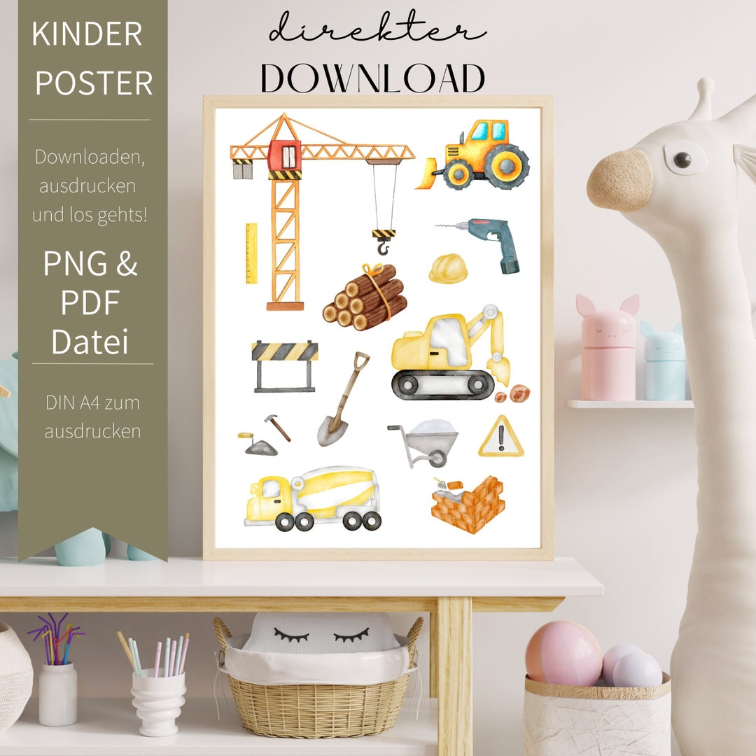 Hygge for Kids Construction Site Children's Poster A4 Baby Poster ...
