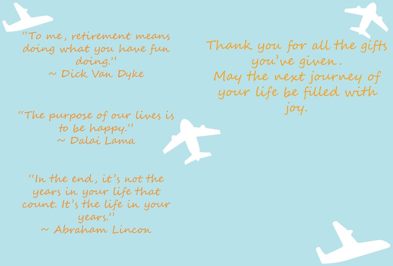Airplane Themed Retirement Card; Inspirational Quotes Sky Blue Note - Etsy