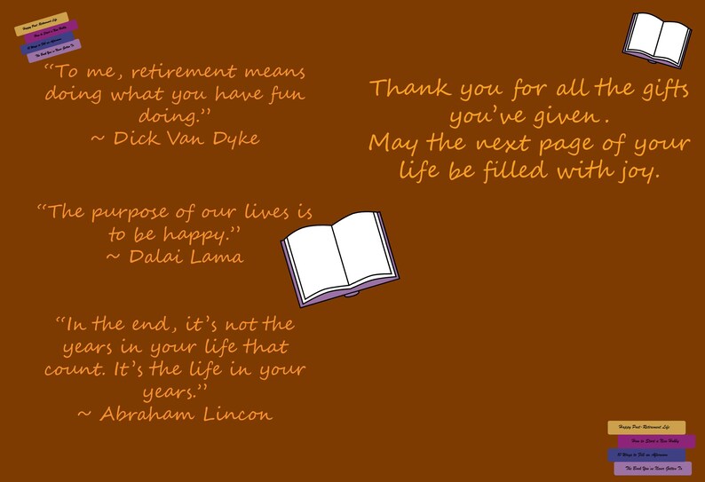 Book Themed Retirement Card; Inspirational Quotes Brown Note - Etsy