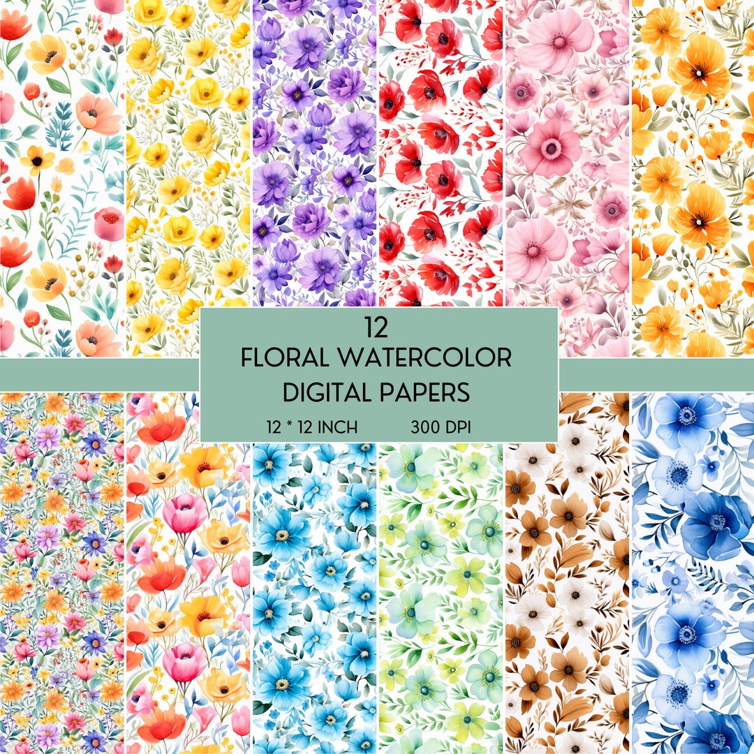 Floral Watercolor Digital Paper Flowers Seamless Pattern - Etsy