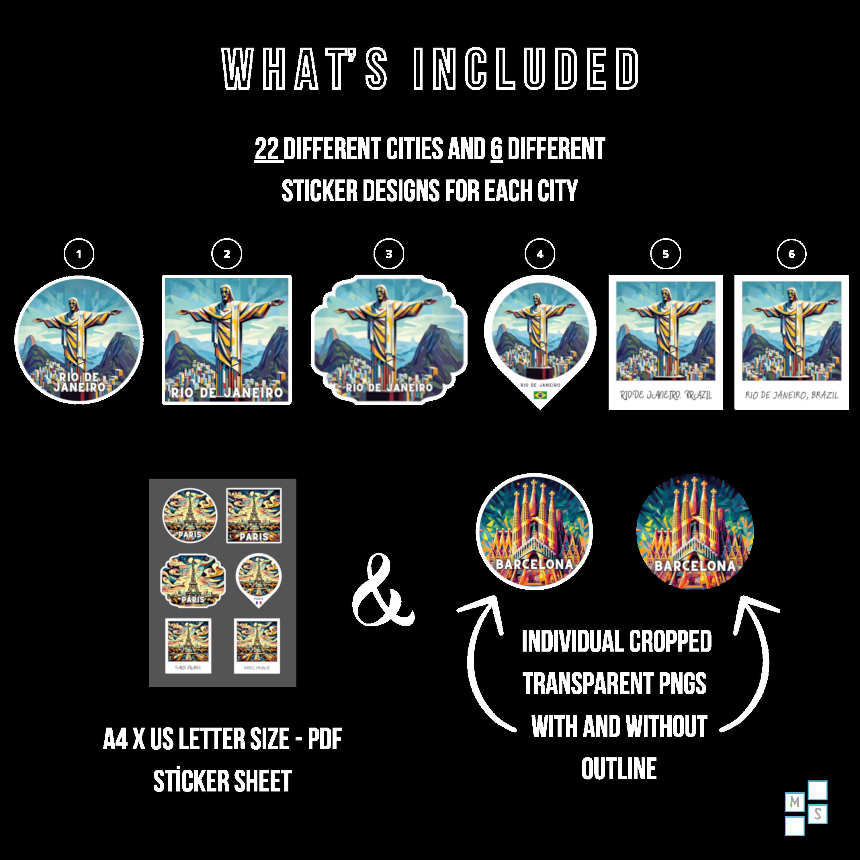 Travel Stickers, Digital Printable City Stickers, Sticker Sheet, PNG ...