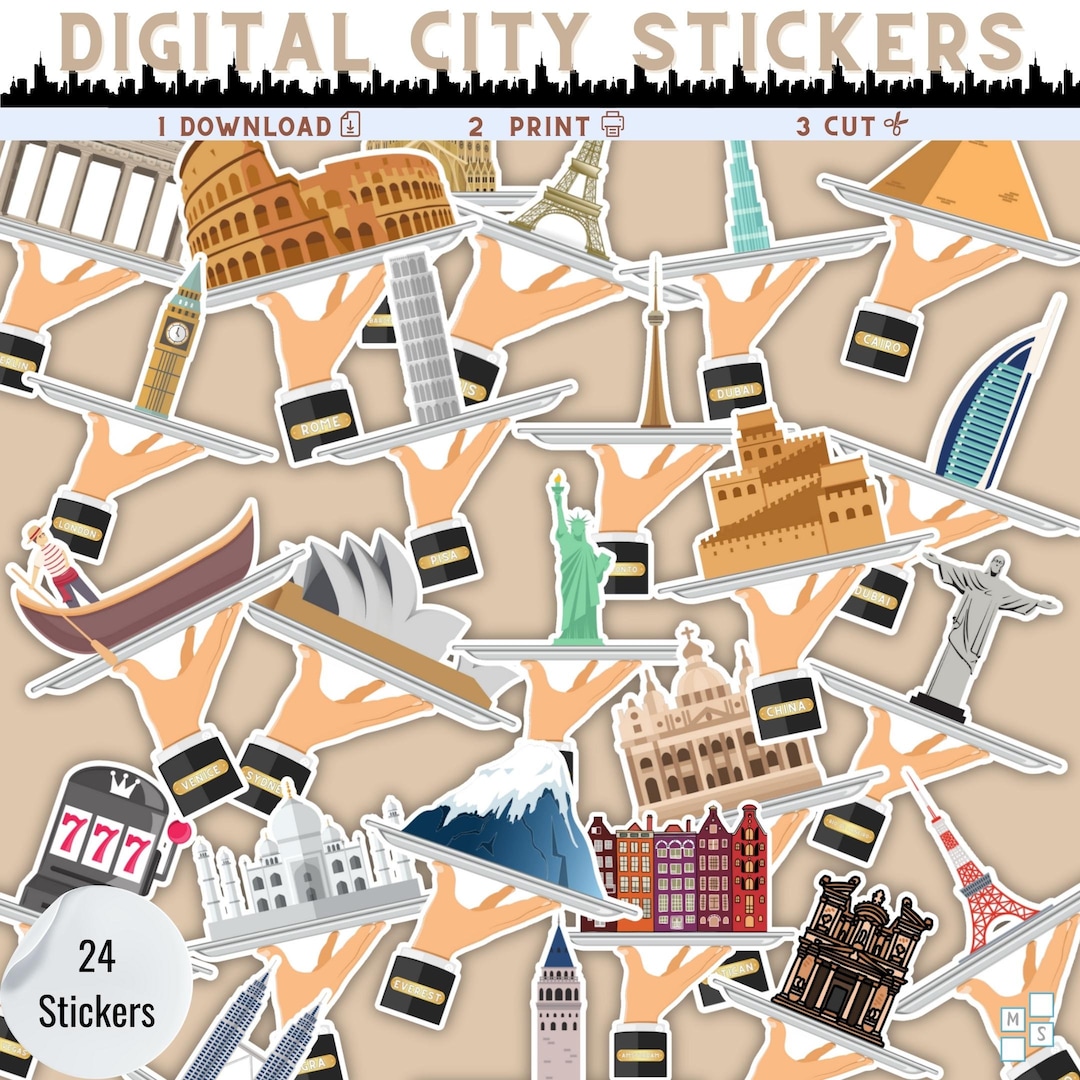 Digital Stickers,city Stickers, Printable Travel Stickers, Kitchen ...