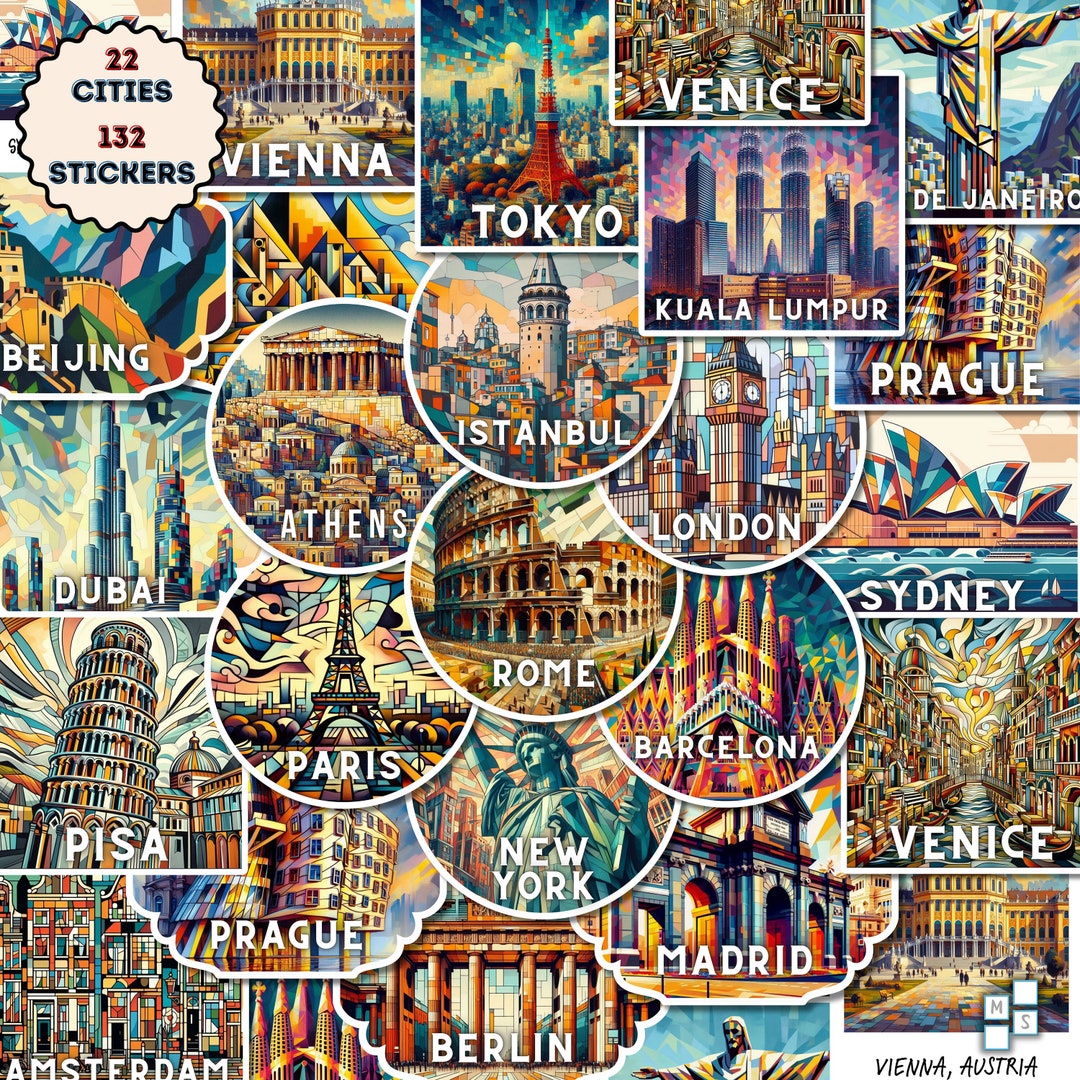 Travel Stickers, Digital Printable City Stickers, Sticker Sheet, PNG ...