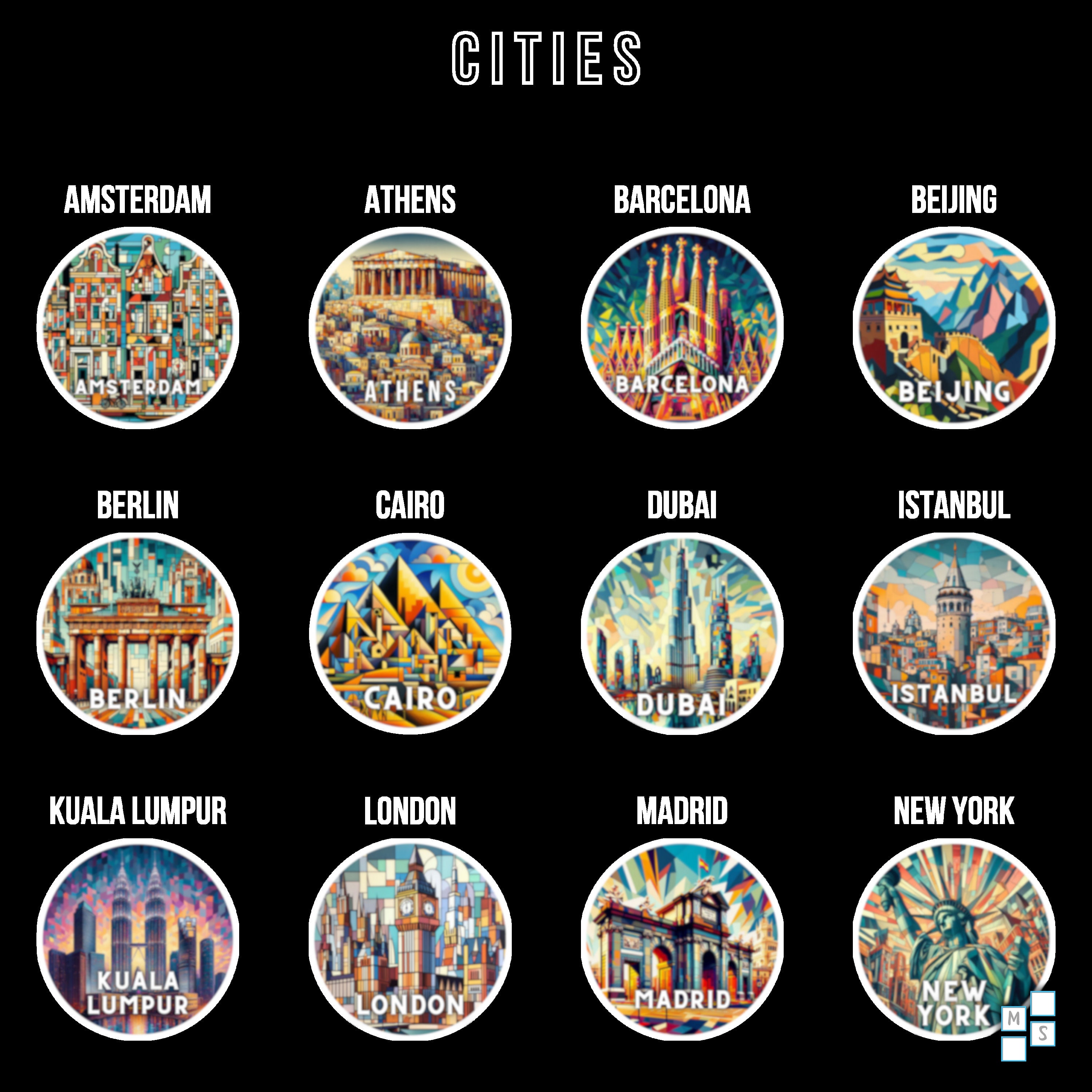 Travel Stickers, Digital Printable City Stickers, Sticker Sheet, PNG ...